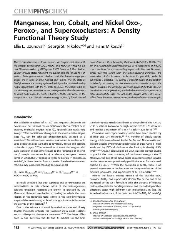 (PDF) Manganese, Iron, Cobalt, and Nickel Oxo-, Peroxo-, and ...