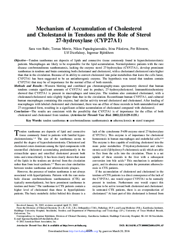 (PDF) Mechanism of Accumulation of Cholesterol and Cholestanol in ...