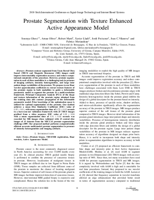 Pdf Prostate Segmentation With Texture Enhanced Active Appearance Model X Lladó