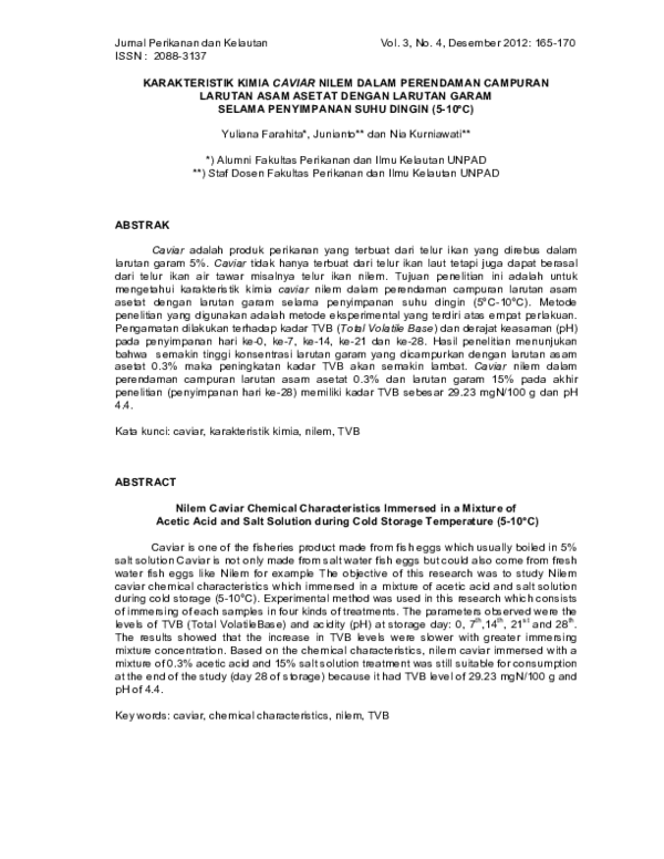 (PDF) Karakteristik Kimia Caviar Nilem Dalam Perendaman Campuran Larutan Asam Asetat Dengan ...