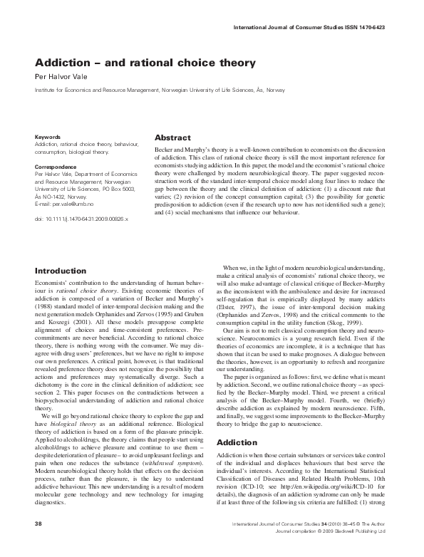 (PDF) Addiction â and rational choice theory