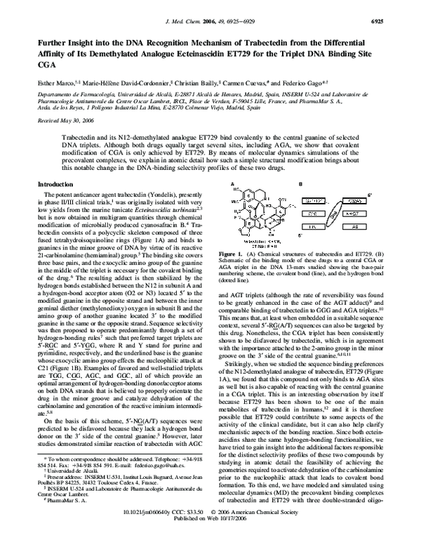 (PDF) Differential DNA Binding of Trabectedin and ET729: Insights