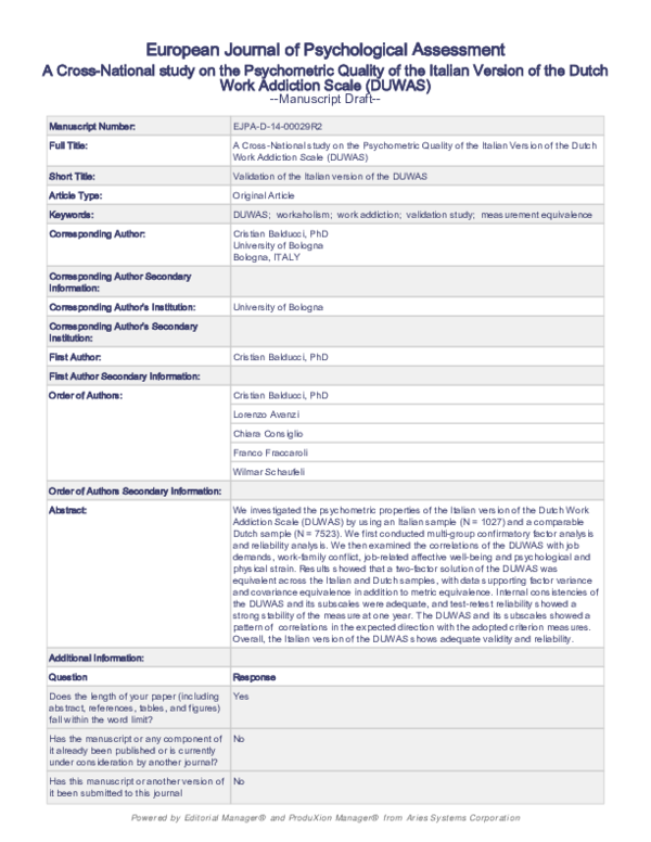 (PDF) A Cross-National Study on the Psychometric Quality of the Italian ...