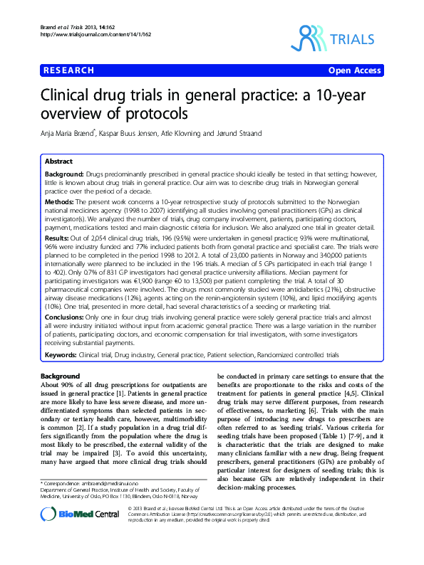 (PDF) Clinical drug trials in general practice: a 10-year overview of ...