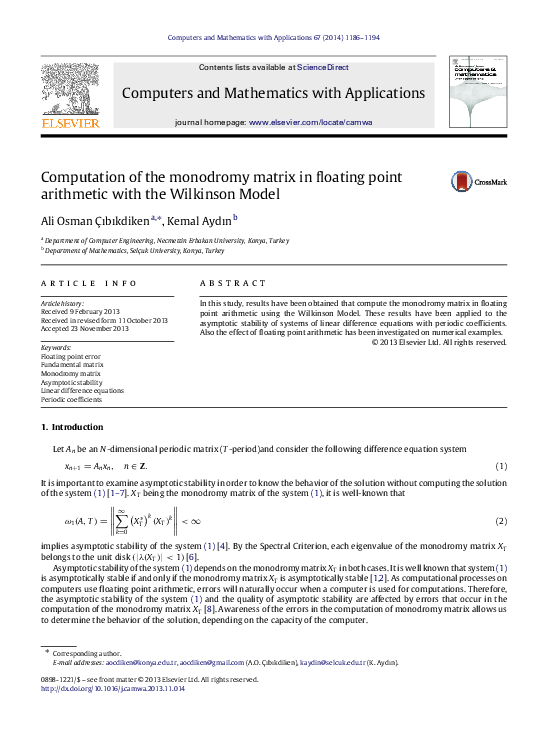 Pdf Computation Of The Monodromy Matrix In Floating Point Arithmetic