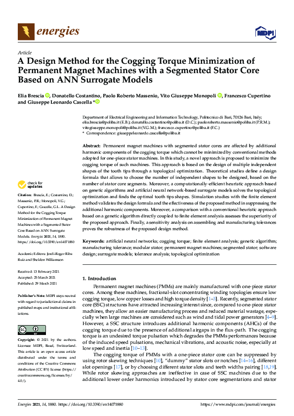 A Design Method for the Cogging Torque Minimization of Permanent Magnet ...