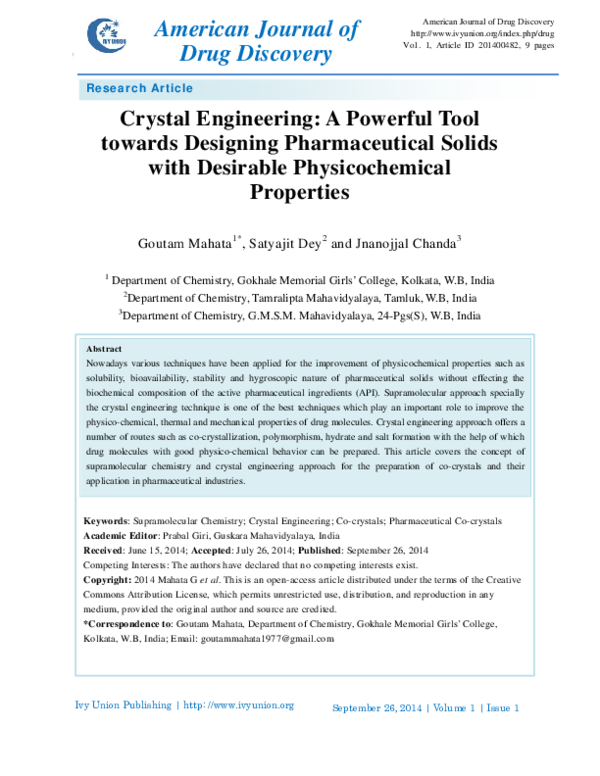 (PDF) Crystal Engineering: A Powerful Tool towards Designing ...