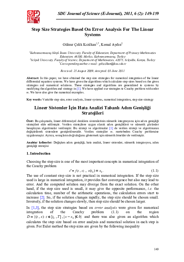 (PDF) Step Size Strategies Based On Error Analysis For The Linear Systems