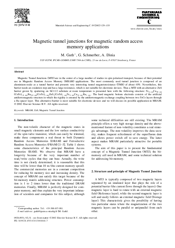 (PDF) Magnetic tunnel junctions for magnetic random access memory applications