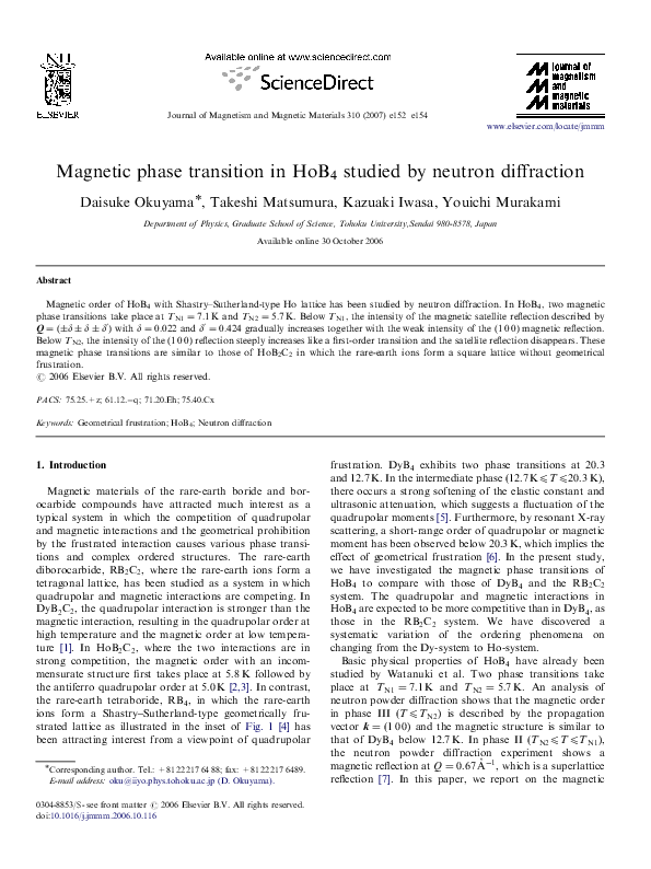 (PDF) Magnetic phase transition in studied by neutron diffraction