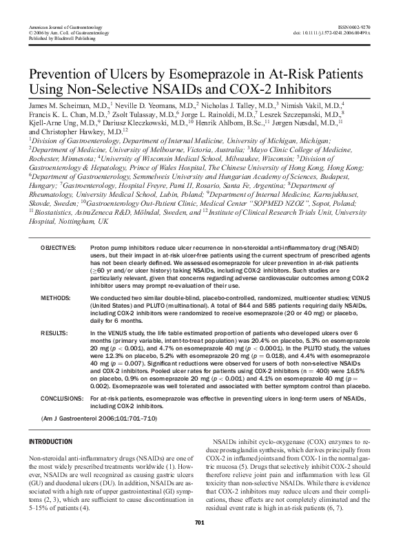 (PDF) Prevention of Ulcers by Esomeprazole in At-Risk Patients Using ...