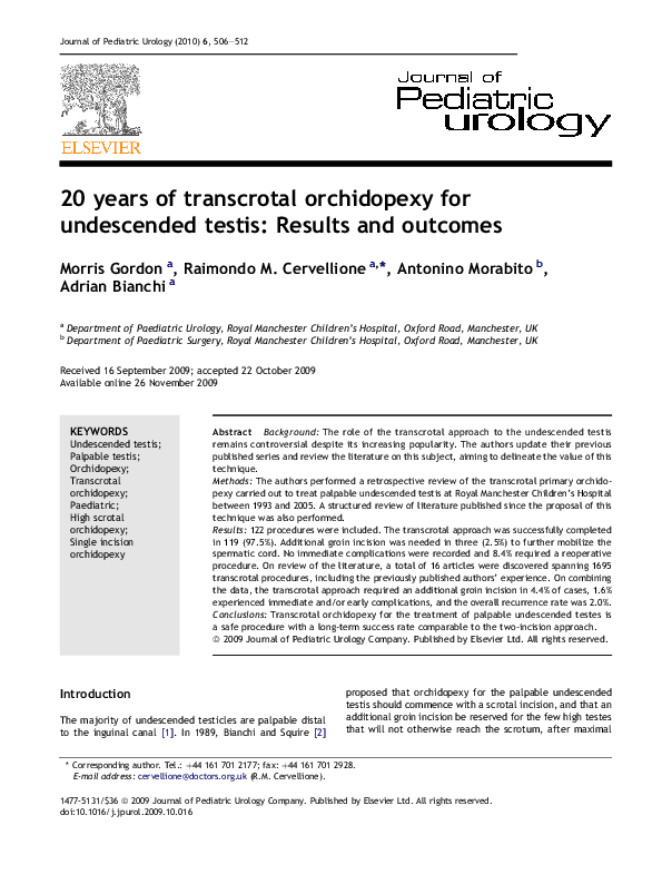 (PDF) 20 years of transcrotal orchidopexy for undescended testis ...