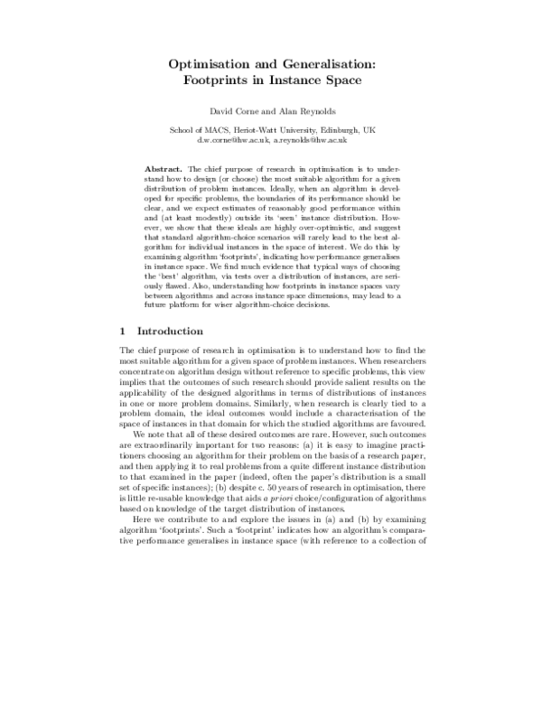 (PDF) Optimisation and generalisation: footprints in instance space