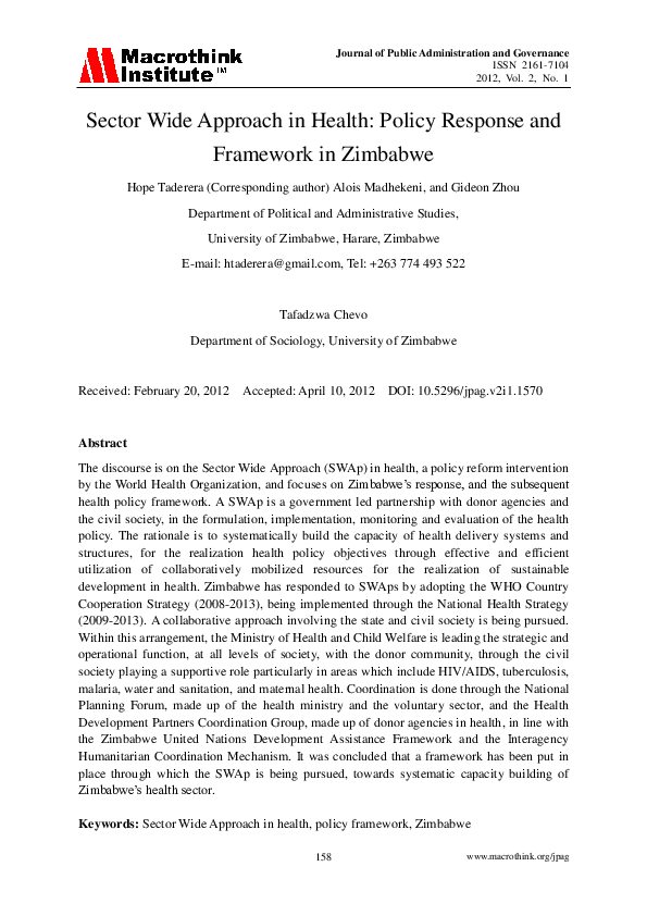 (PDF) Sector Wide Approach in Health: Policy Response and Framework in ...