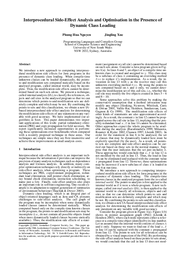 (PDF) Interprocedural Side-Effect Analysis and Optimisation in the Presence of Dynamic Class Loading