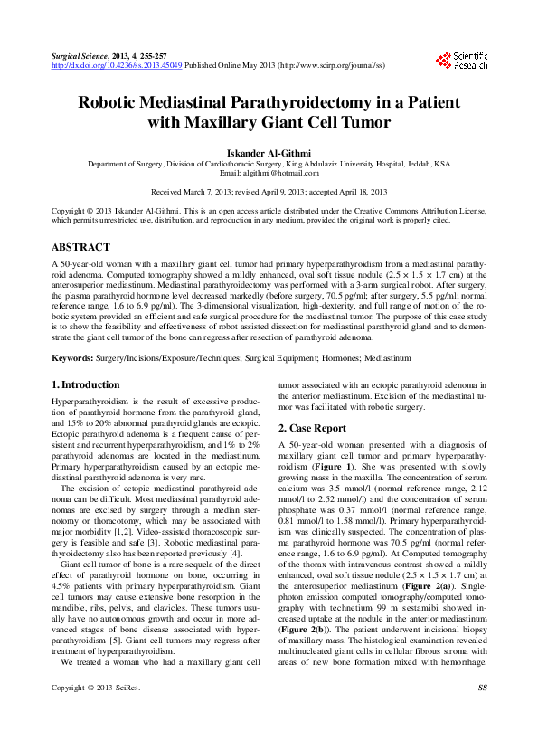 (PDF) Robotic Mediastinal Parathyroidectomy in a Patient with Maxillary ...