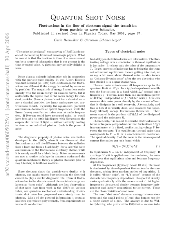 (PDF) Quantum shot noise
