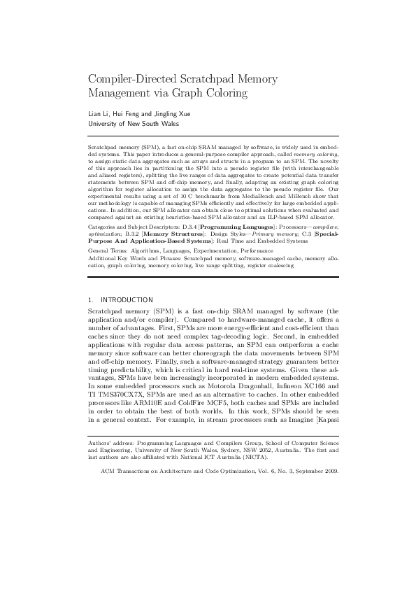 Pdf Compiler Directed Scratchpad Memory Management Via Graph Coloring Jingling Xue