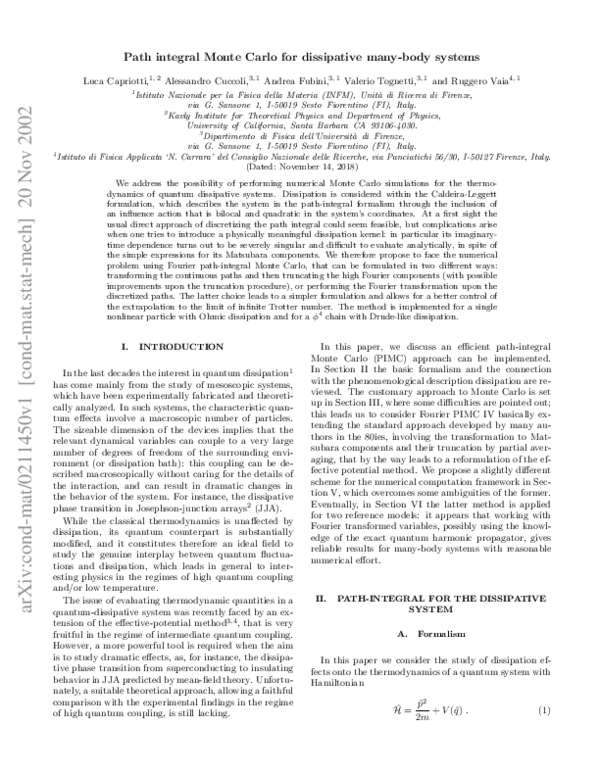 (PDF) Path integral Monte Carlo for dissipative many-body systems