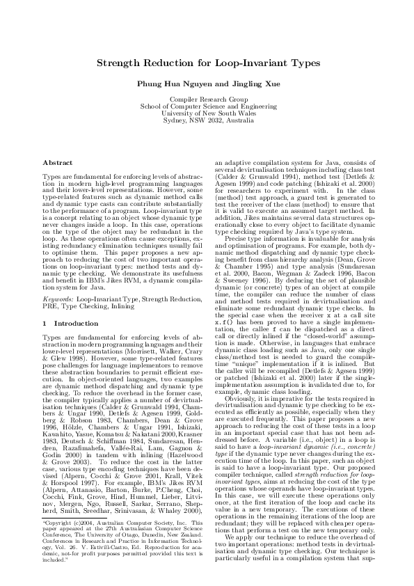 (PDF) Strength reduction for loop-invariant types
