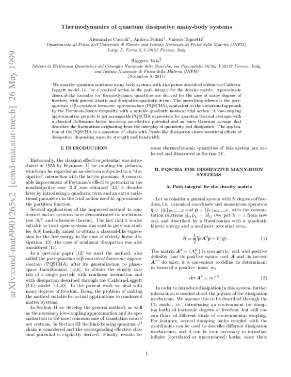 (PDF) Thermodynamics of quantum dissipative many-body systems