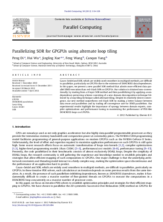 (PDF) Parallelizing SOR for GPGPUs using alternate loop tiling