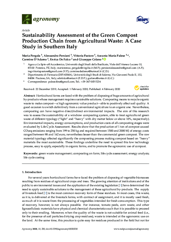 (PDF) Sustainability Assessment of the Green Compost Production Chain ...