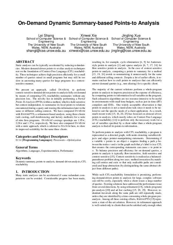 (PDF) On-demand dynamic summary-based points-to analysis