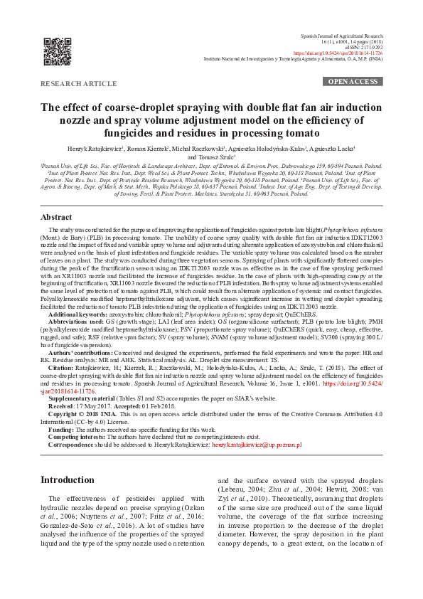(PDF) The effect of coarse-droplet spraying with double flat fan air ...