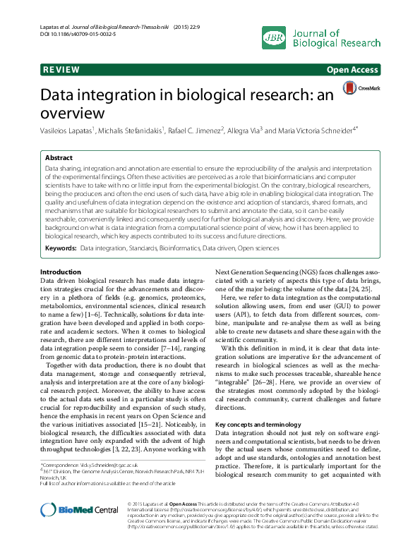 (PDF) Data integration in biological research: an overview