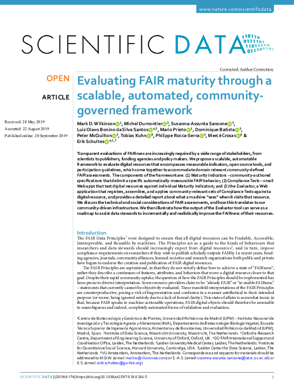 (PDF) Evaluating FAIR Maturity Through a Scalable, Automated, Community-Governed Framework