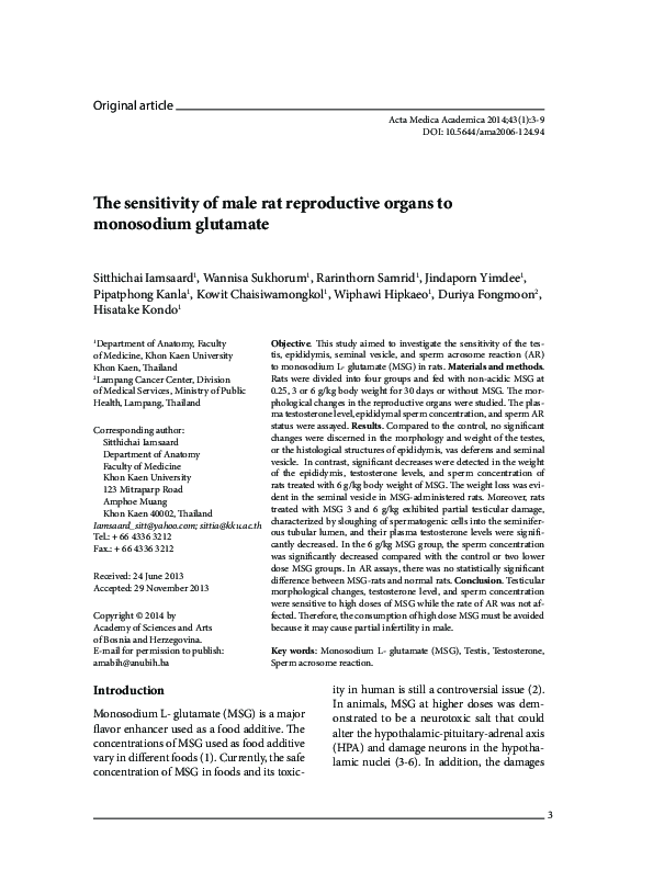 (PDF) The sensitivity of male rat reproductive organs to monosodium ...