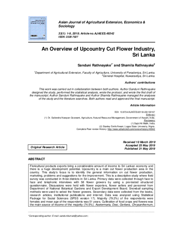 (PDF) An Overview of Upcountry Cut Flower Industry, Sri Lanka