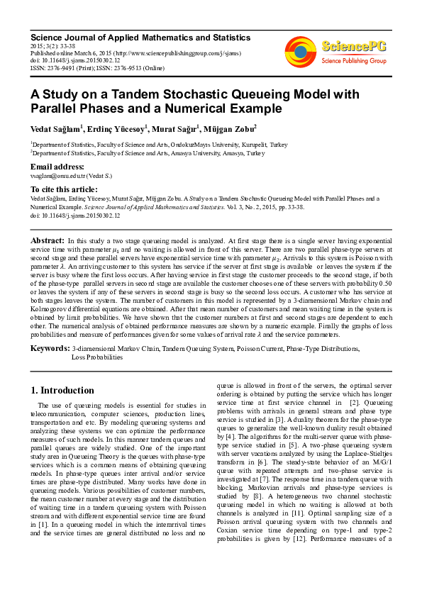 (PDF) A Study on a Tandem Stochastic Queueing Model with Parallel Phases and a Numerical Example