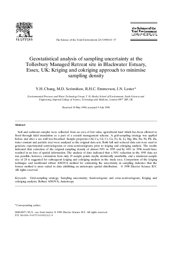 (PDF) Geostatistical analysis of sampling uncertainty at the Tollesbury Managed Retreat site in ...