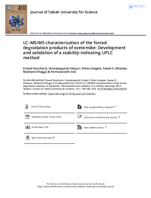 (PDF) LC–MS/MS characterization of the forced degradation products of ezetemibe: Development and ...