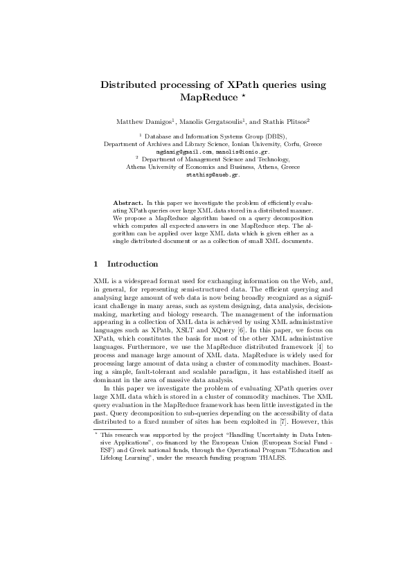 Pdf Distributed Processing Of Xpath Queries Using Mapreduce 0105