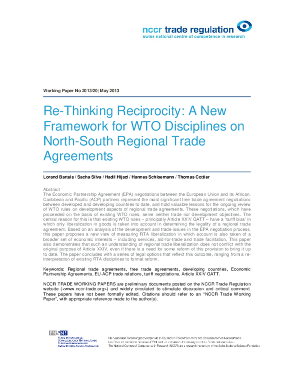 (PDF) Re-Thinking Reciprocity: A New Framework for WTO Disciplines on ...