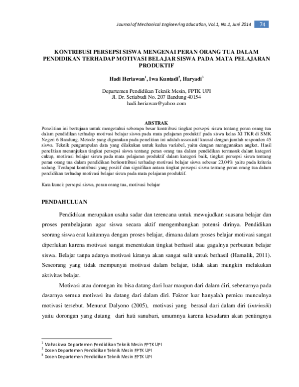 (PDF) Kontribusi Persepsi Siswa Mengenai Peran Orang Tua Dalam Pendidikan Terhadap Motivasi ...