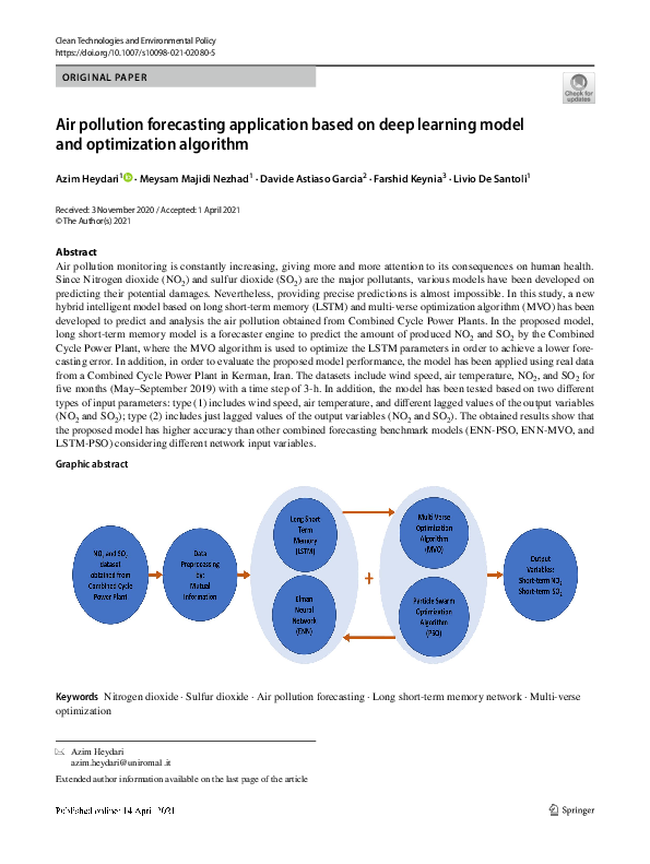 (PDF) Air pollution forecasting application based on deep learning model and optimization algorithm