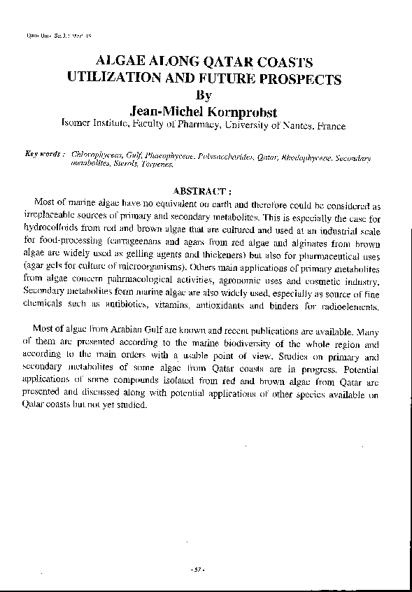 (PDF) Algae Along Qatar Coasts Utilization And Future Prospects