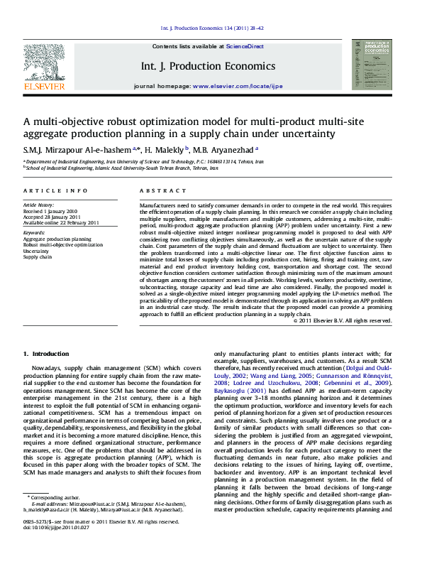 (PDF) A multi-objective robust optimization model for multi-product multi-site aggregate ...