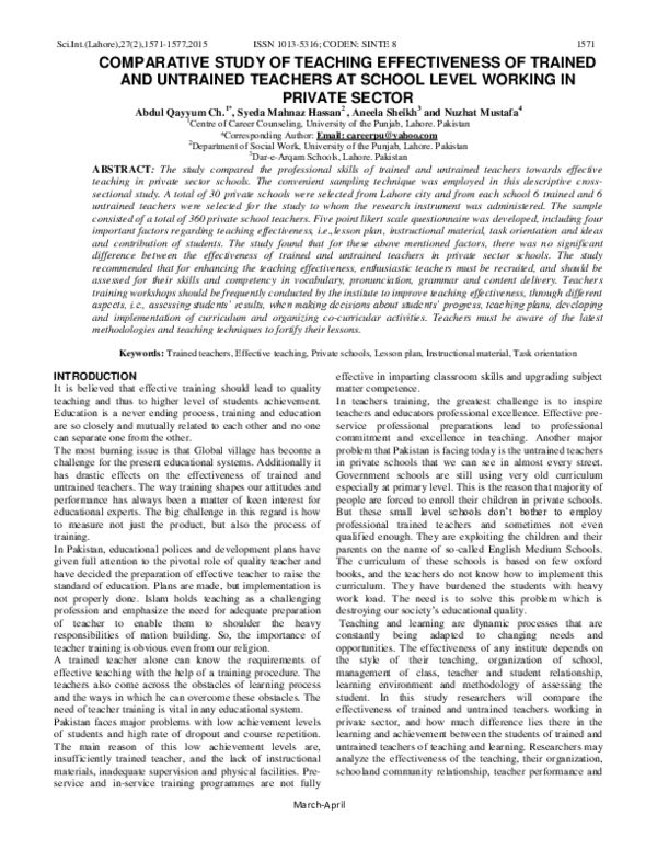 (PDF) Comparative Study of Teaching Effectiveness of Trained and ...