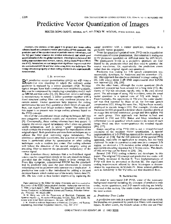 (PDF) Predictive Vector Quantization of Images