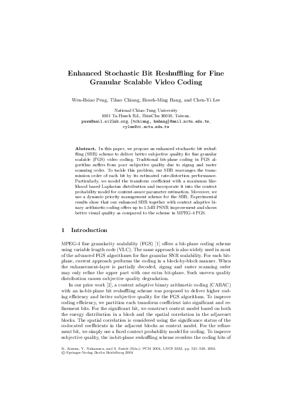 Pdf Enhanced Stochastic Bit Reshuffling For Fine Granular Scalable Video Coding 