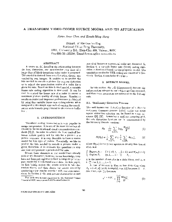 Pdf A Transform Video Coder Source Model And Its Application