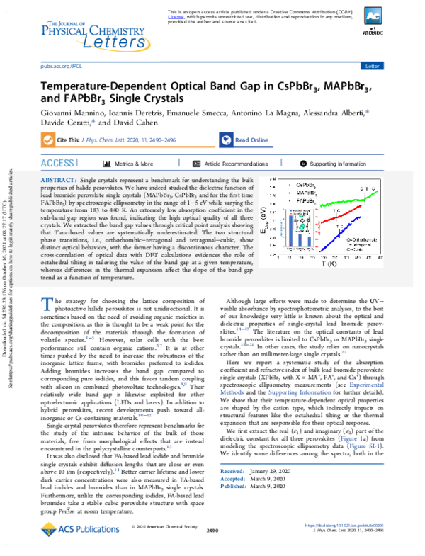 (PDF) Temperature-Dependent Optical Band Gap in CsPbBr3, MAPbBr3, and FAPbBr3 Single Crystals