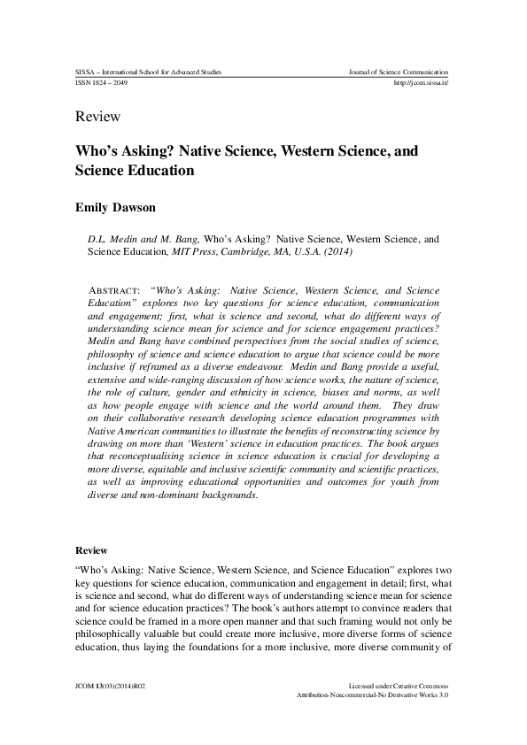 (PDF) Who’s Asking? Native Science, Western Science, and Science Education