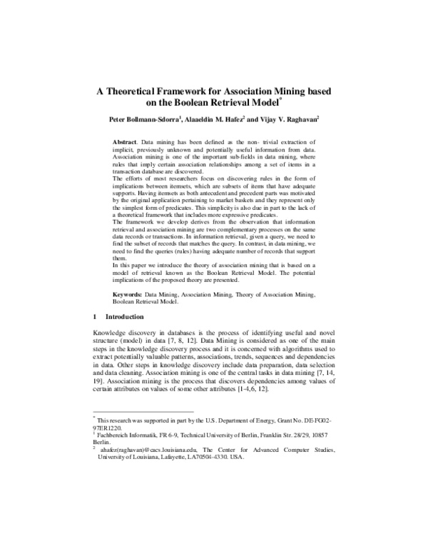 (PDF) A theoretical framework for association mining based on the boolean retrieval model