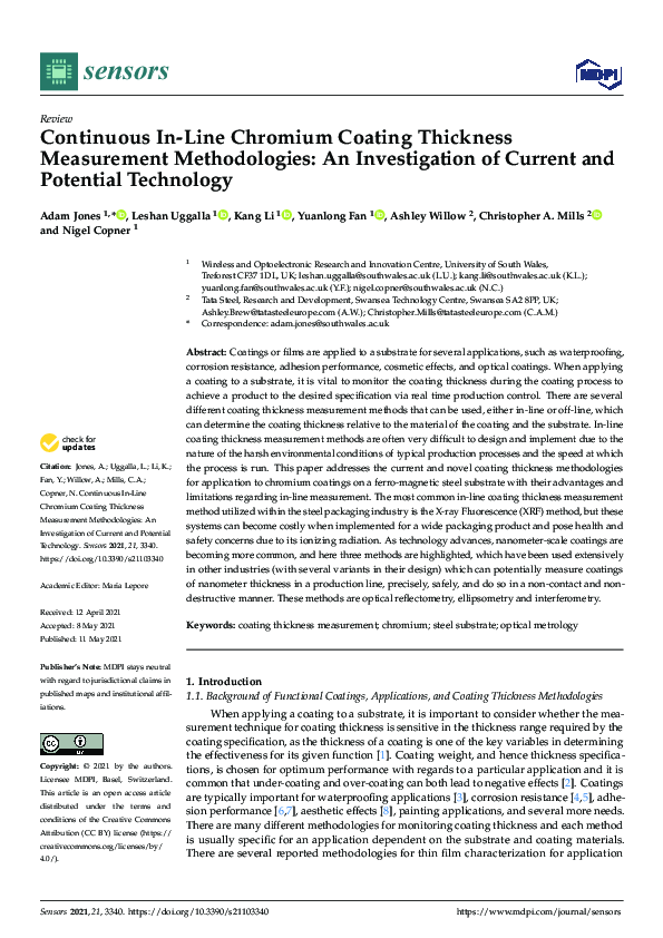 (PDF) Continuous In-Line Chromium Coating Thickness Measurement ...
